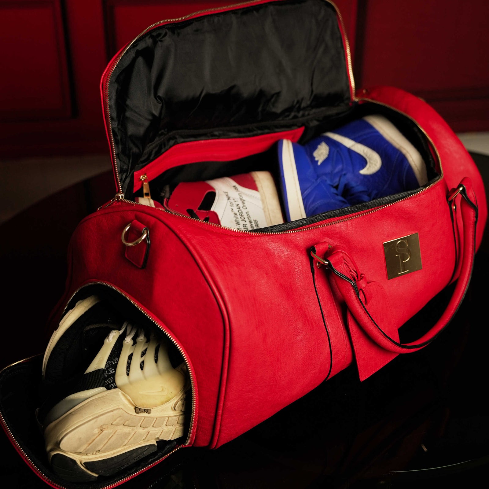 Red Tumbled Leather Duffle Bag (Luxury Weekender Travel Bag)