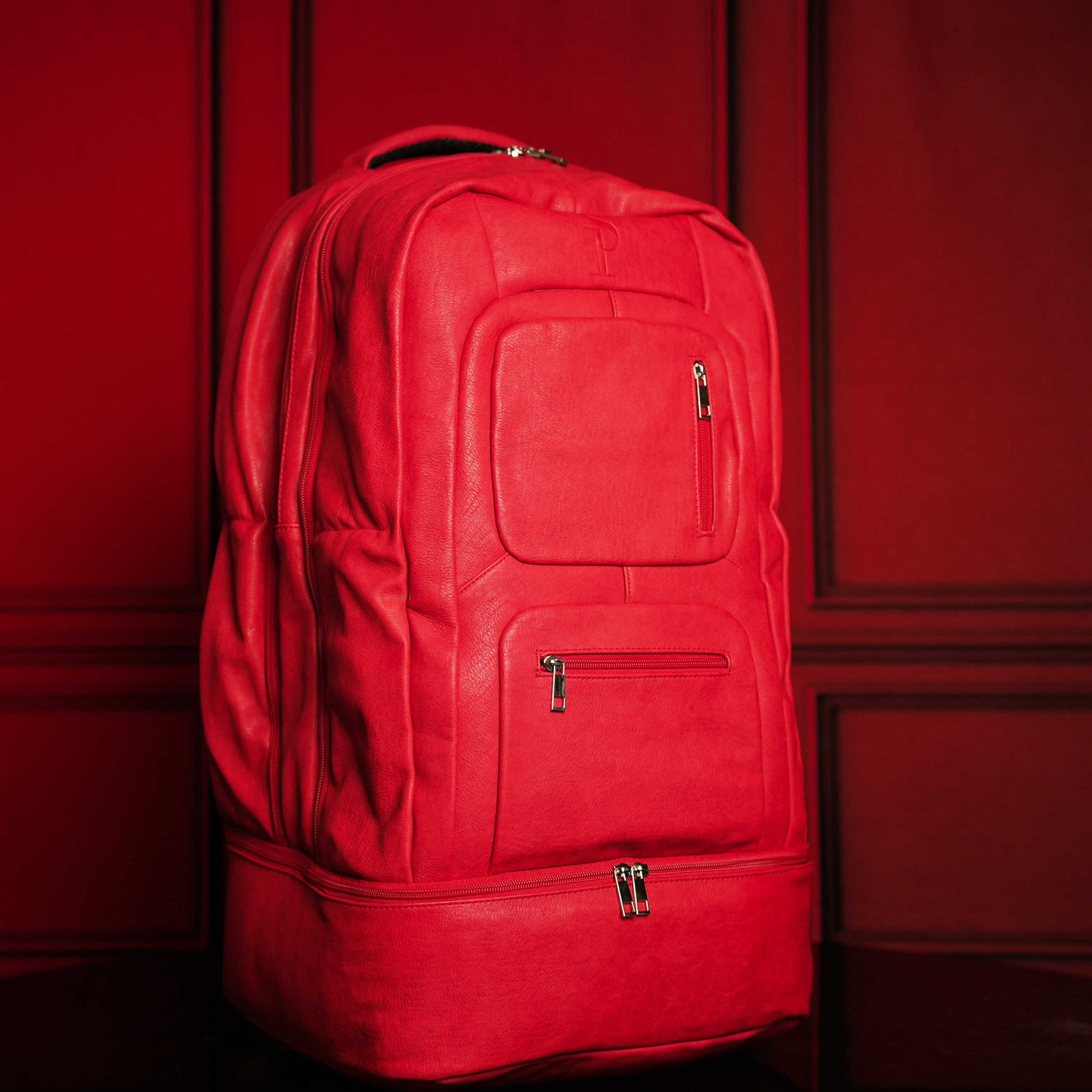 Red Leather Luxury Carry-On Backpack - Versatile Personal Item Bag
