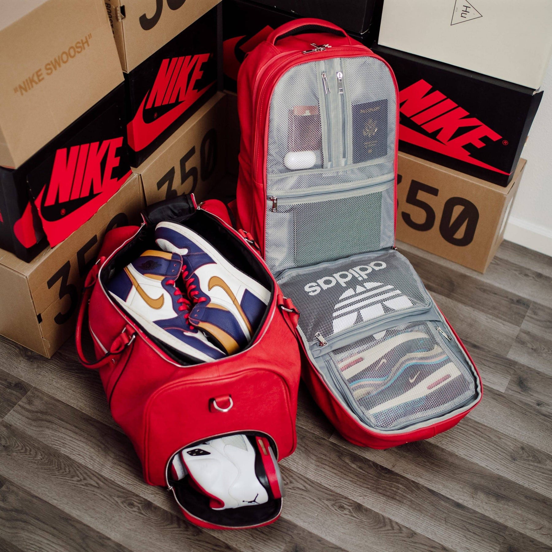 Red Tumbled Leather Signature Bag Set (Signature Backpack and Duffle B